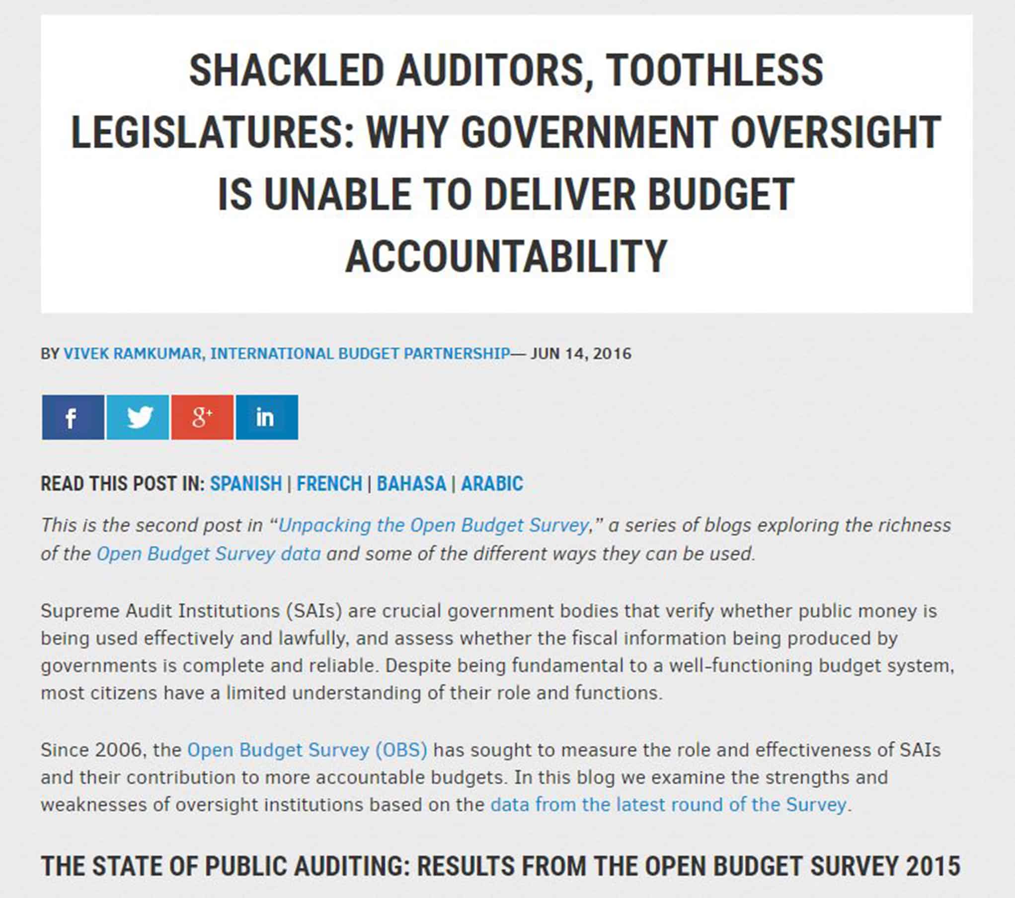 Shackled Auditors Toothless Legislatures - JAMP